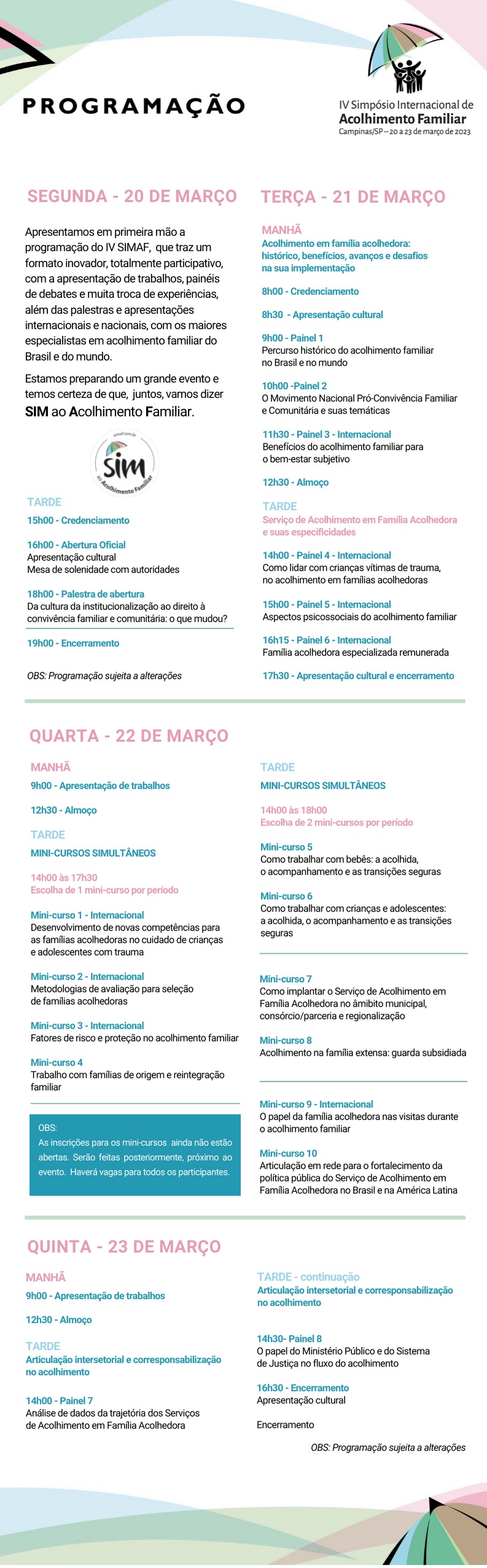 PROGRAMAÇÃO – SIMAF – IV Simpósio Internacional de Acolhimento Familiar