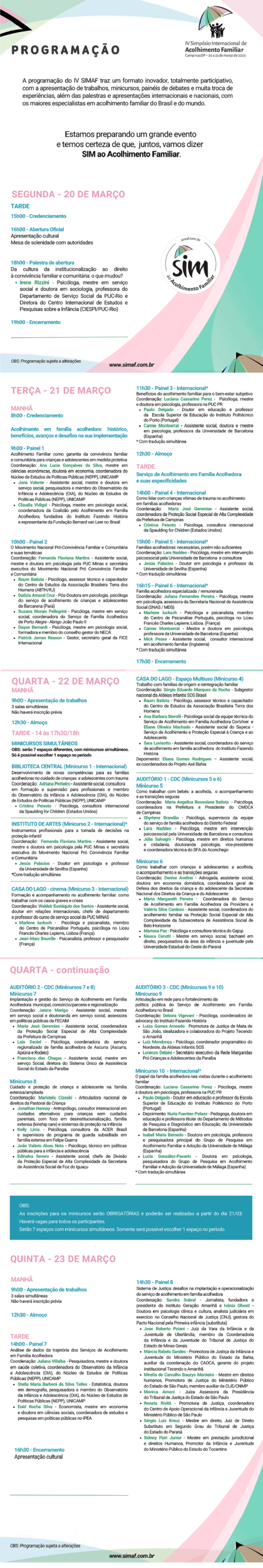 PROGRAMAÇÃO – SIMAF – IV Simpósio Internacional de Acolhimento Familiar